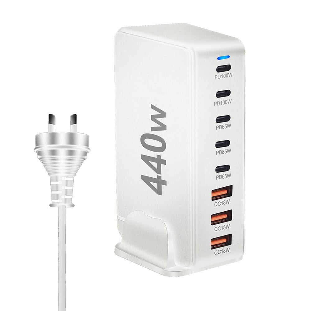 440W 8 Ports Desktop Phone Charger PD Fast Charging Power Adapter UK/US ...