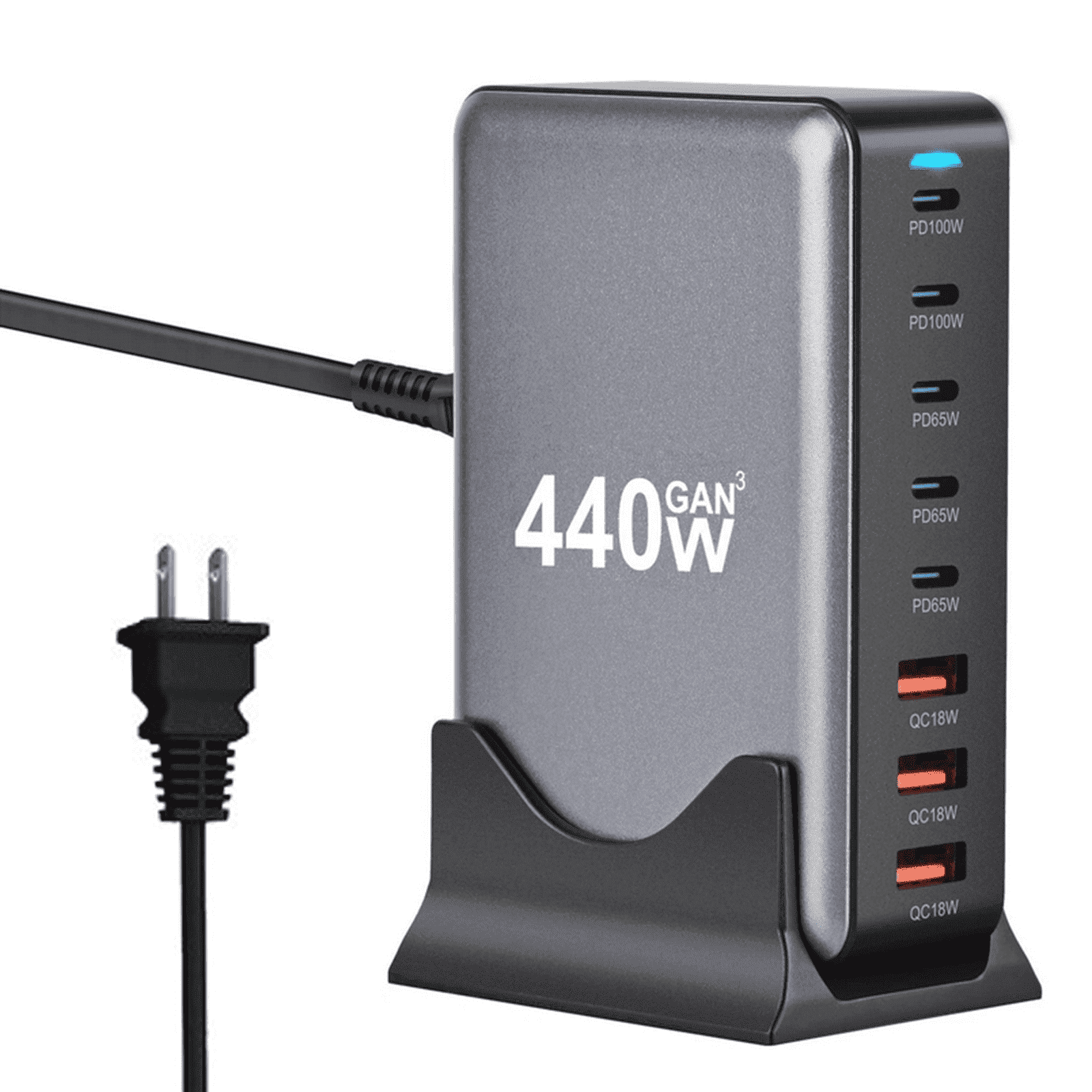 440W GaN 8-Port USB Type C Charging Station, 100W PD3.0 + QC3.0 Fast ...