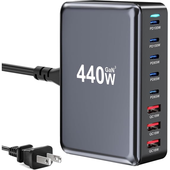 440W USB C Fast Charger Block, Multi-port USB Charging Station, GaN Ⅲ ...