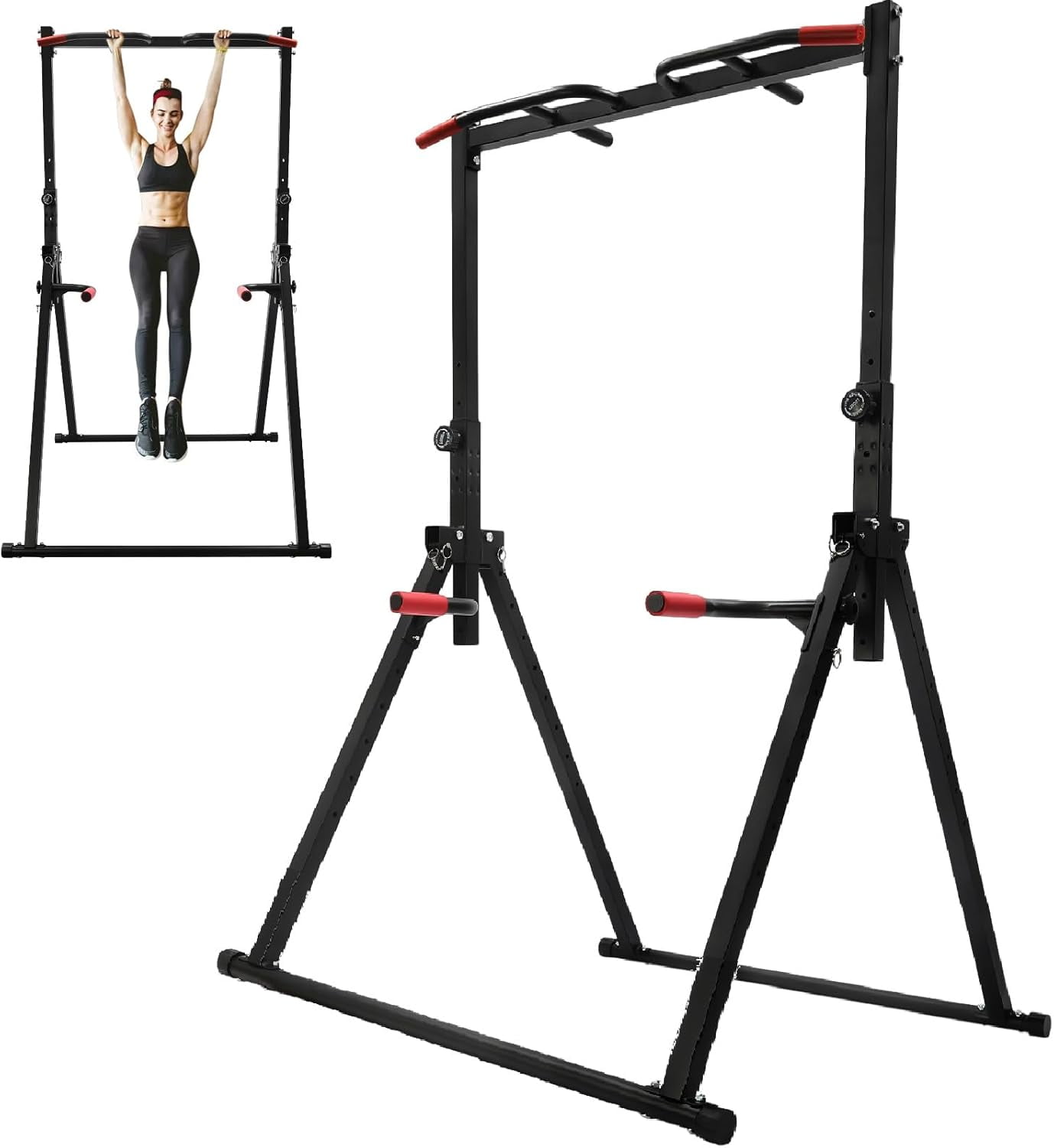 440lbs Foldable Power Tower Dip Station, Adjustable Height Pull Up Bar ...