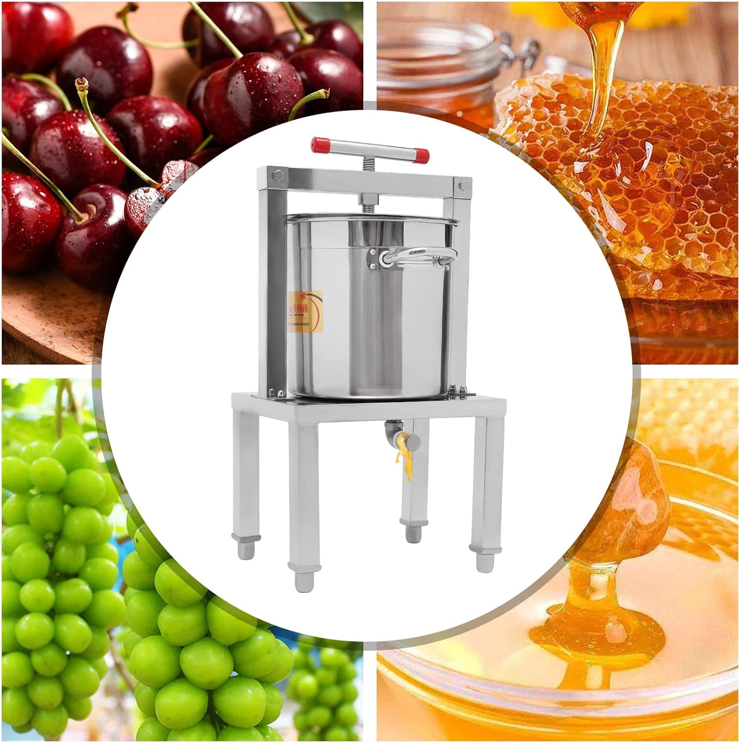 448Oz Large Fruit Honey Presser, Stainless Steel Adjustable Beeswax ...