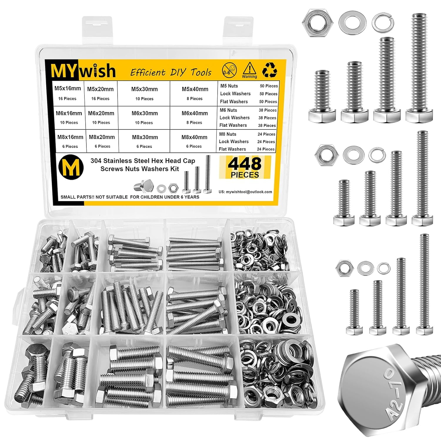448PCS M5 M6 M8 Screw Set, Metric Bolt Assortment, 304 Stainless Steel ...