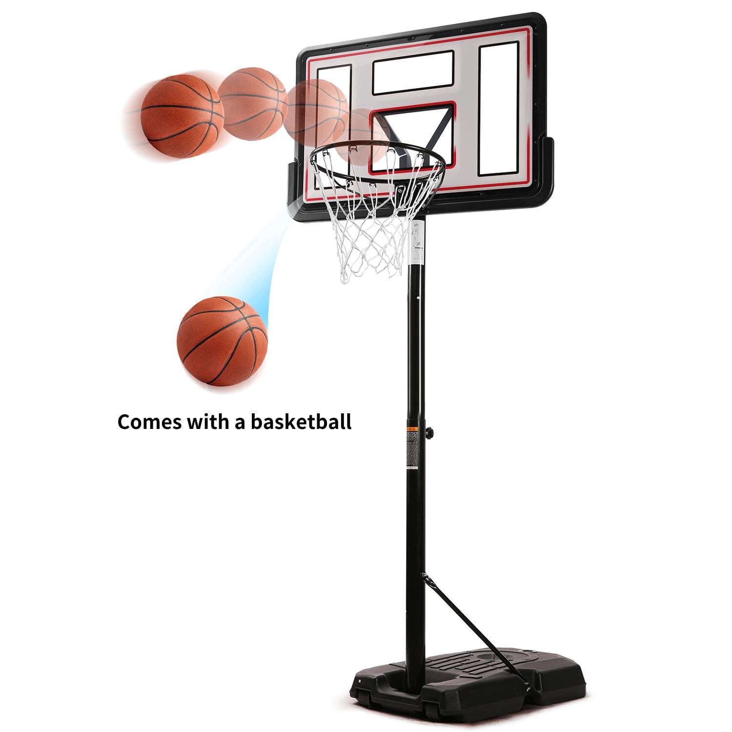 44In Portable Basketball Hoop with Height Adjustable 6.56ft to 10ft ...