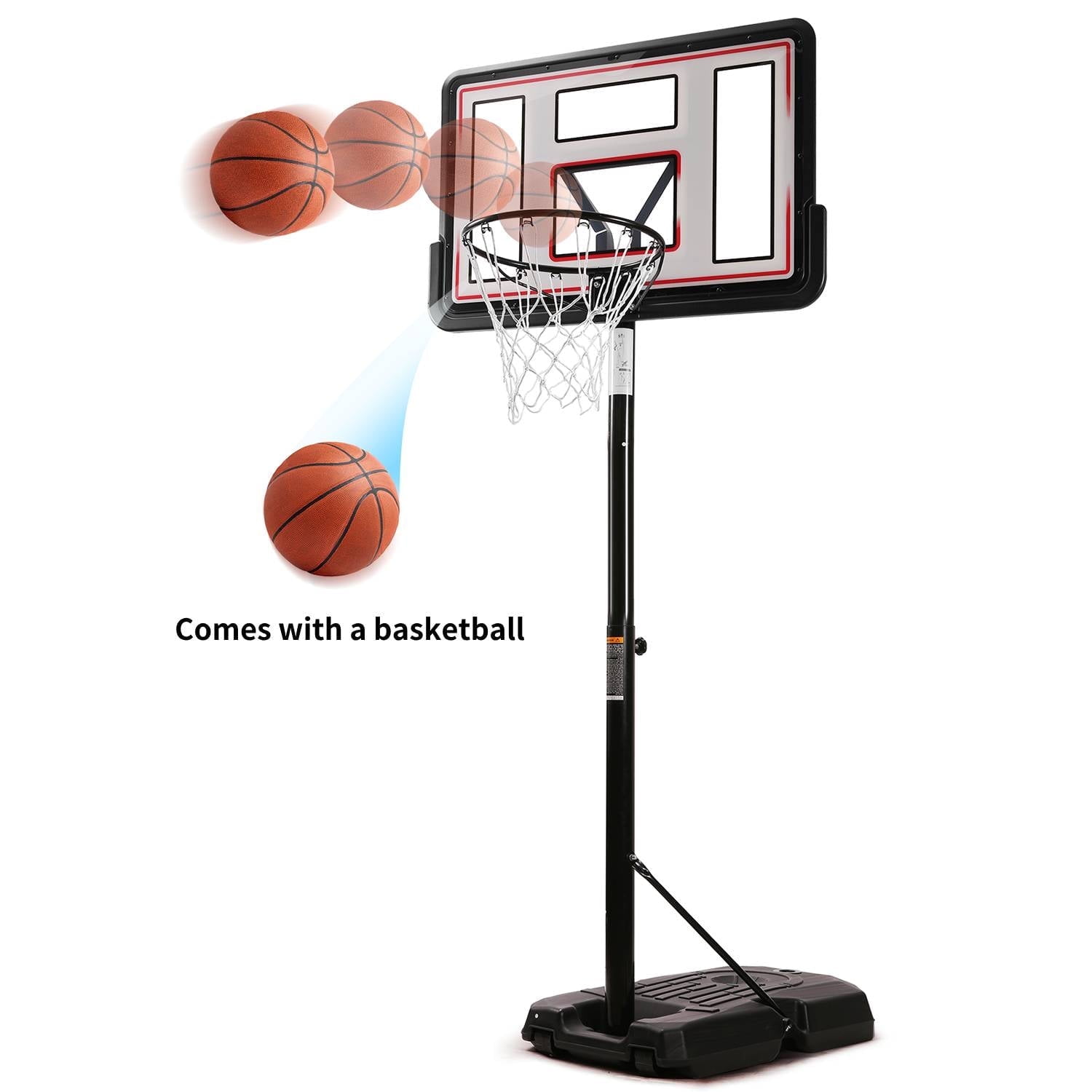 44In Portable Basketball Hoop with Height Adjustable 6.56ft to 10ft ...