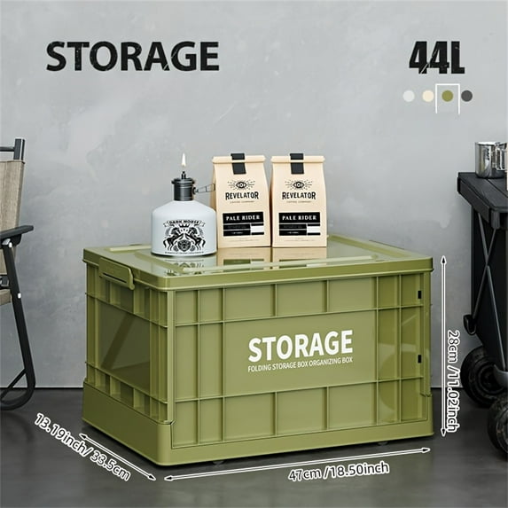 44L Storage Bins with Lids - Green Stackable Collapsible Totes with ...