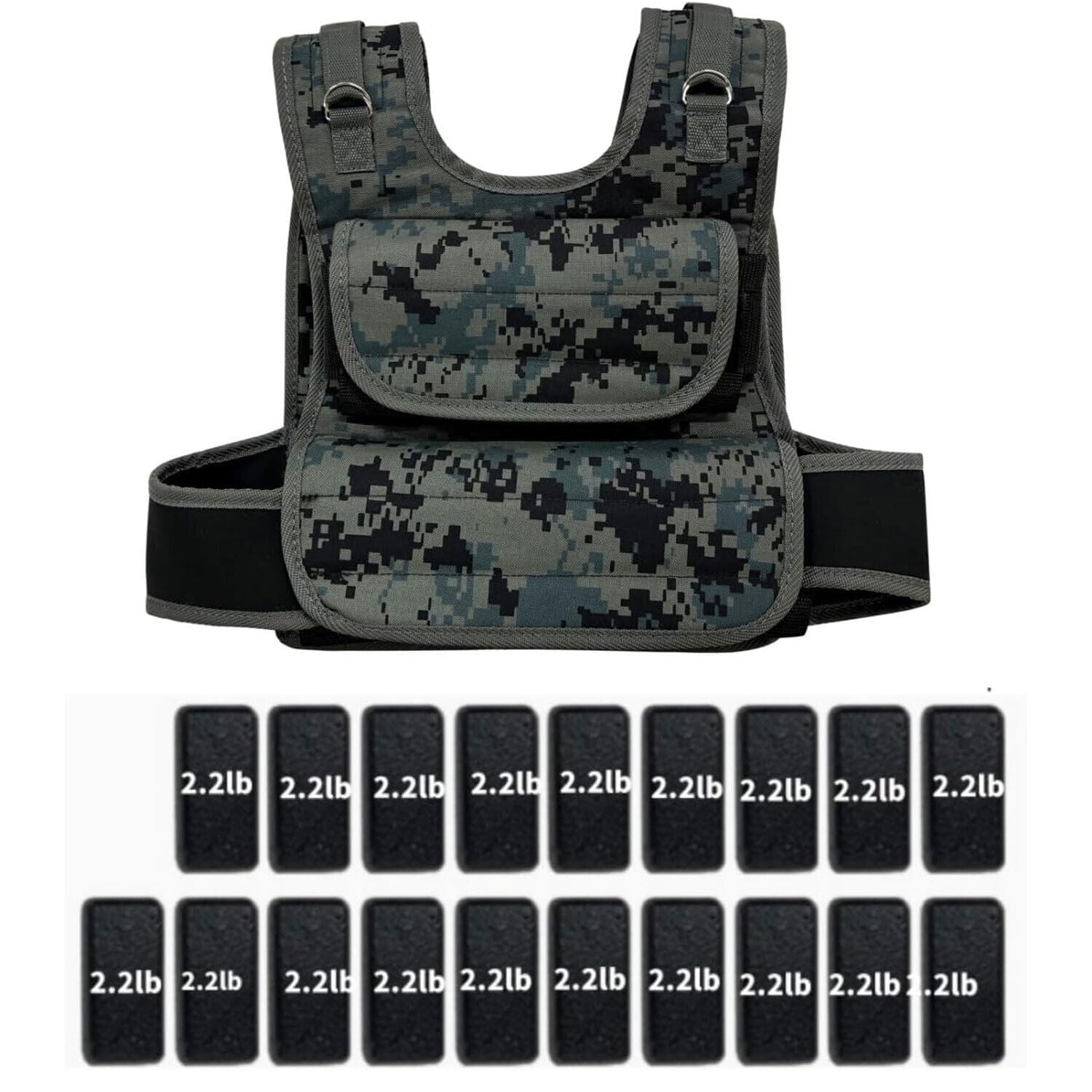44LB Adjustable Weight Vest Weighted Vest with 19 Cast Iron Weights ...