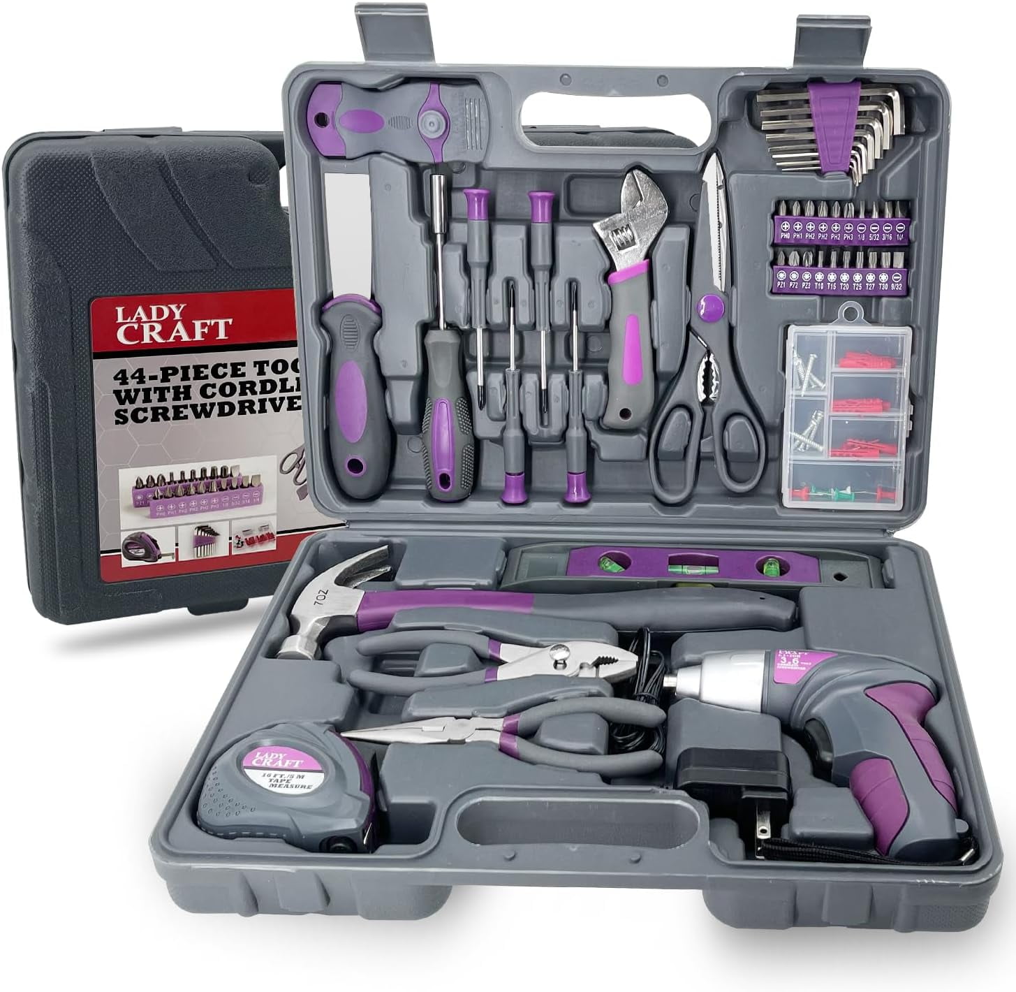 44PCS 4V Cordless Screwdriver Tool Kit Set Pink Color Tools Lady Tools ...