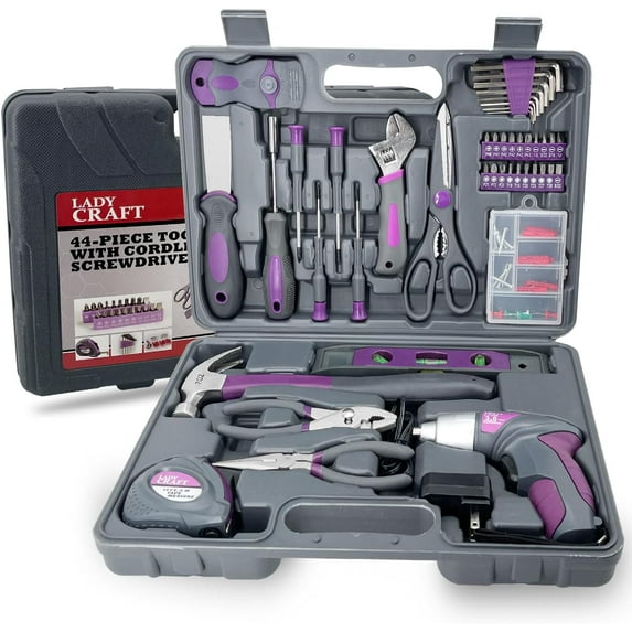 44PCS 4V Cordless Screwdriver Tool Kit Set Pink Color Tools Lady Tools ...