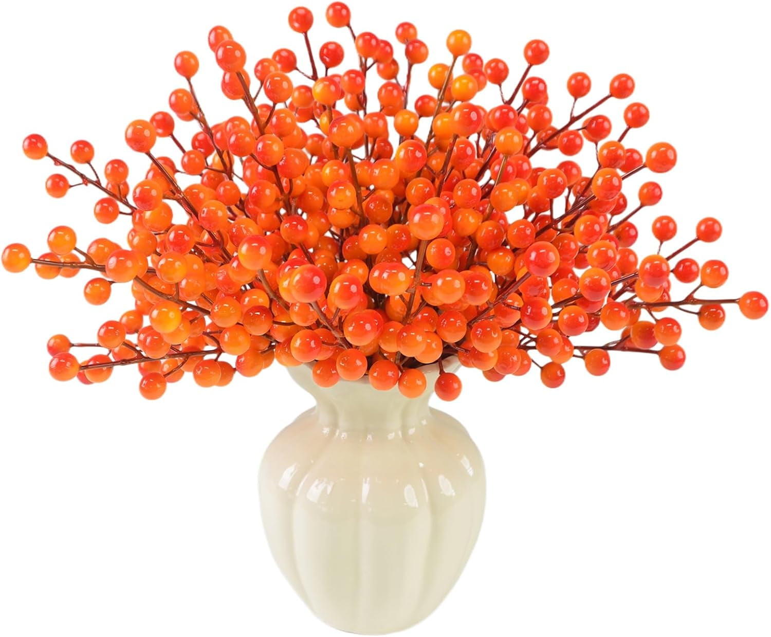 44PCS Artificial Fall Berry Stems Branches, 8.6 Inch Faux Orange Holly ...