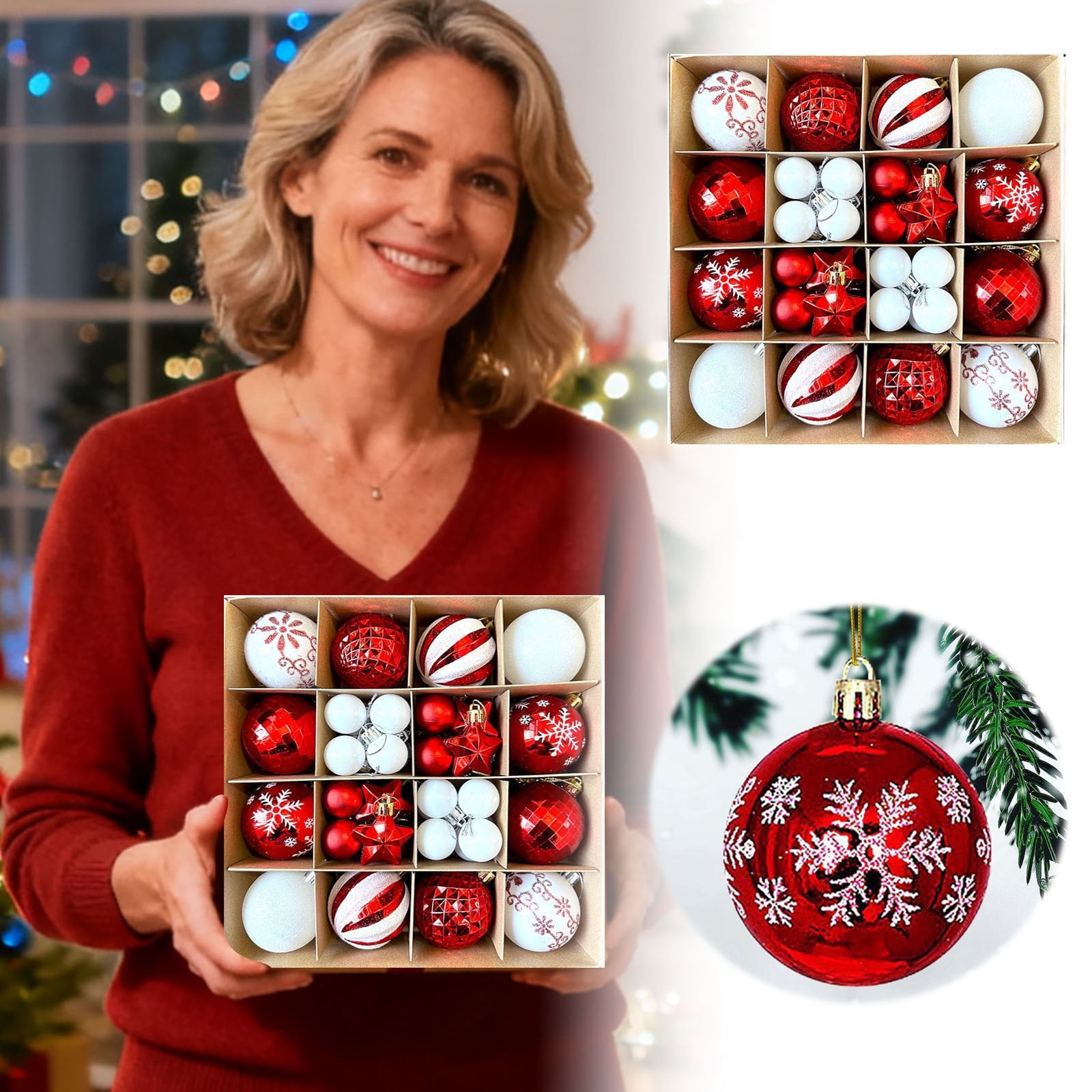 44PCS Christmas Ball Ornaments Shatterproof Set, Plastic Tree ...