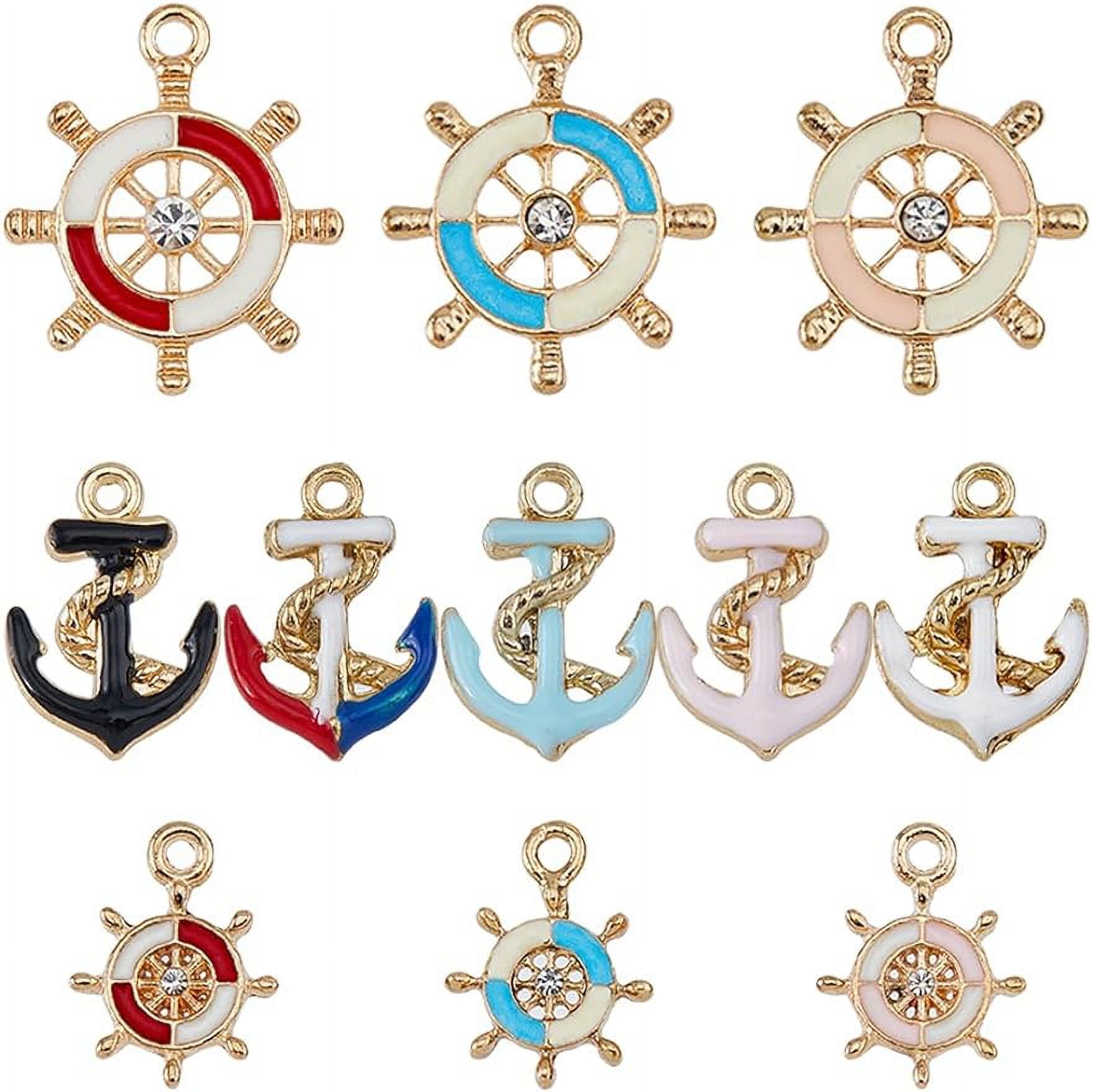 44PCS Nautical Theme Pendants Anchor Charms Helm Charms Alloy Enamel ...
