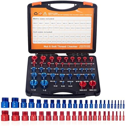 44PCS Nut and Bolt Thread Checker, Nut and Bolt Gauges Housed in Case ...