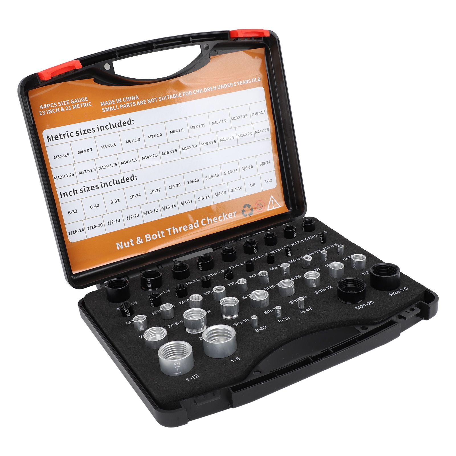 44PCS Nut and Bolt Thread Checker Gauge with Storage Box - High ...