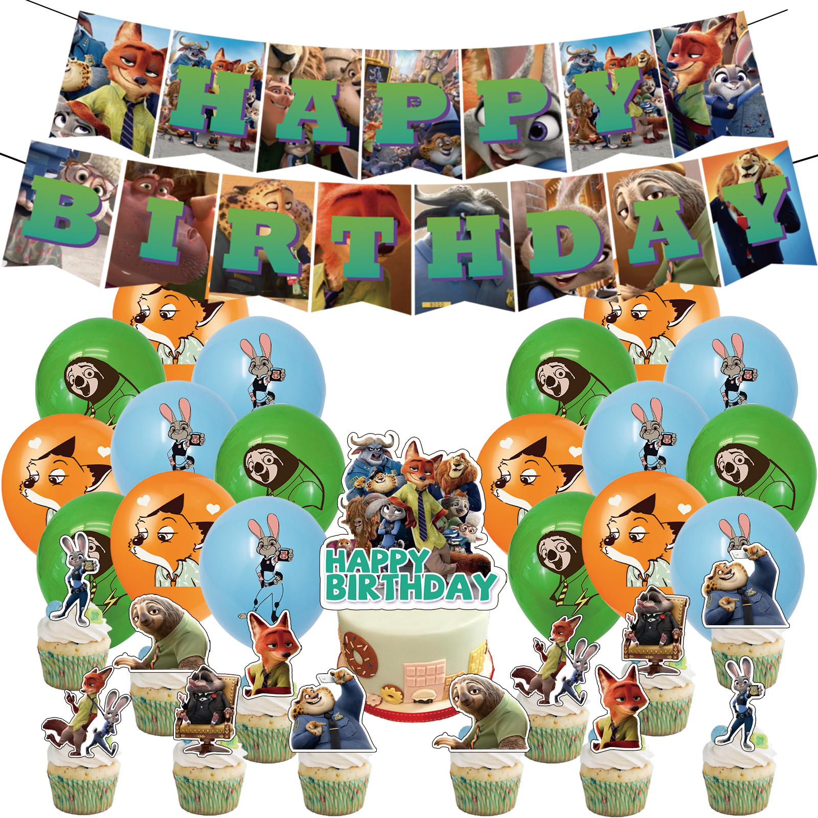 44PCS For Zootropolis Theme Birthday Party Decorations Set with 1 Happy ...