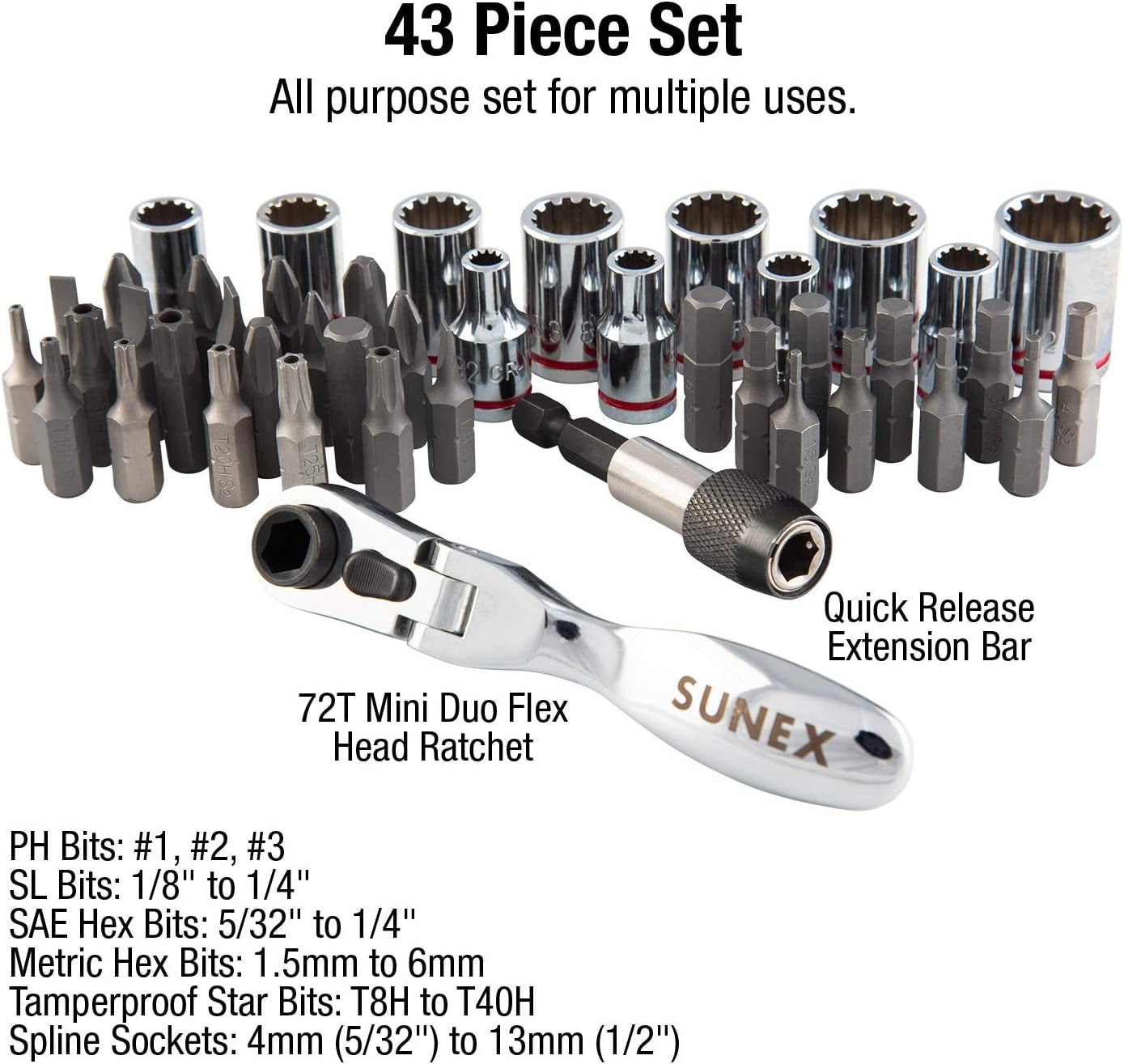 44Pc 1/4" Dr Dual Ratchet Set with Socket & Bit - Walmart.com