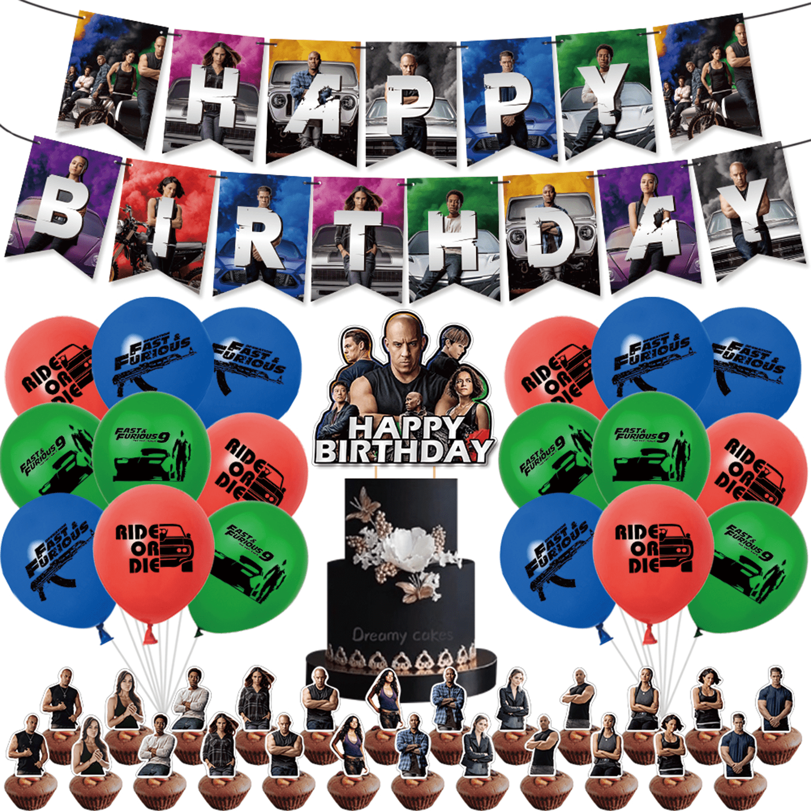 DOWMGYDX 44Pcs Fast and Furious Birthday Party Decorations, Banner ...