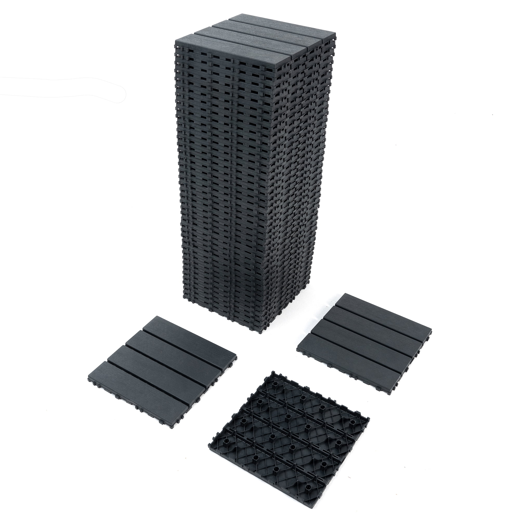 44Pcs Interlocking Outdoor Flooring, 1.8"x11.8" Square Plastic Deck ...