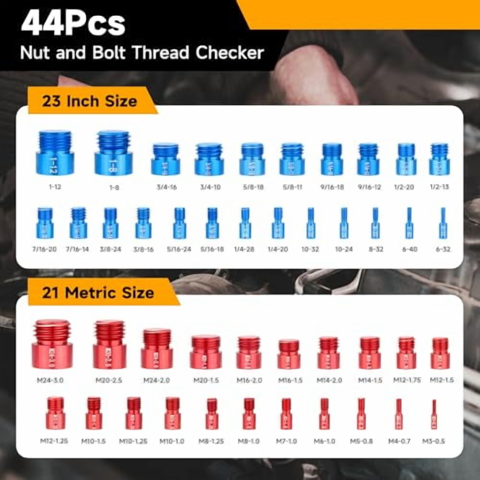 44Pcs Nut and Bolt Thread Checker Standard，Tuykay Thread Gauge Bolt ...