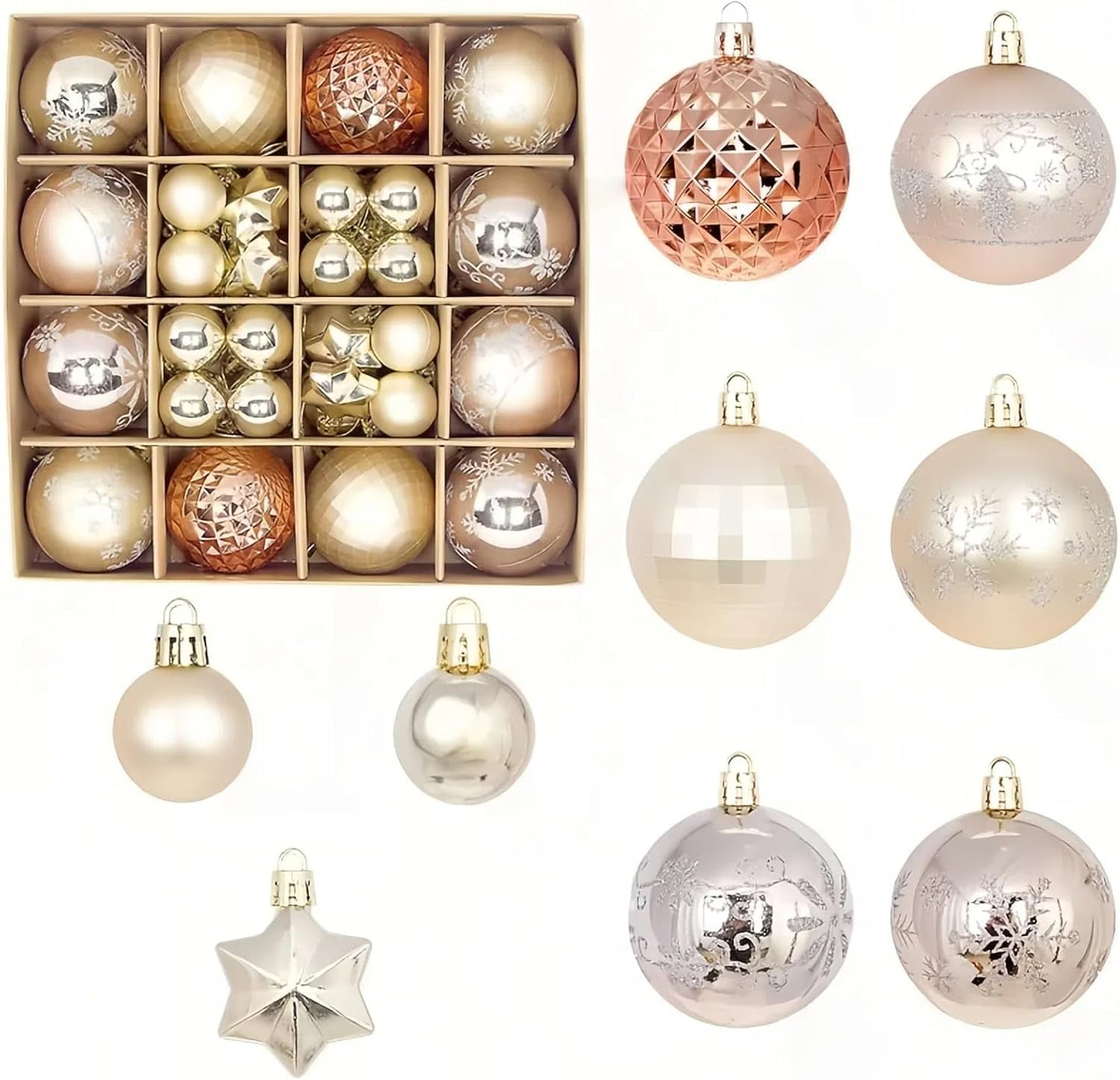 44Pcs Plastic Christmas Tree Decorations Set, Shatterproof Hanging Xmas ...