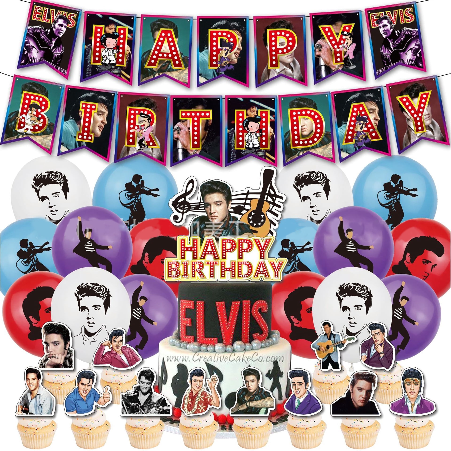 44Pcs Rock Party Decorations Elvi Birthday Party Supplies Includes ...