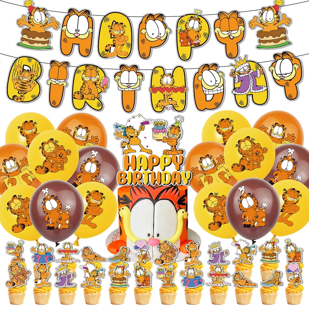 44Pcs Set Garfield Cat Theme Party Banner Flag Supplies Kids Birthday ...