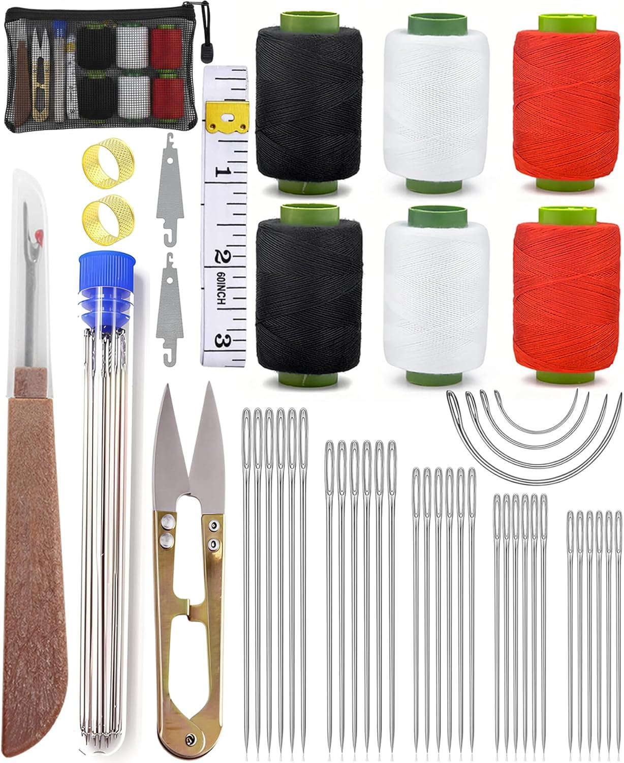 44Pcs Sewing Tool Set, Big Eye Steel Sewing Needle Kit, Threader and ...