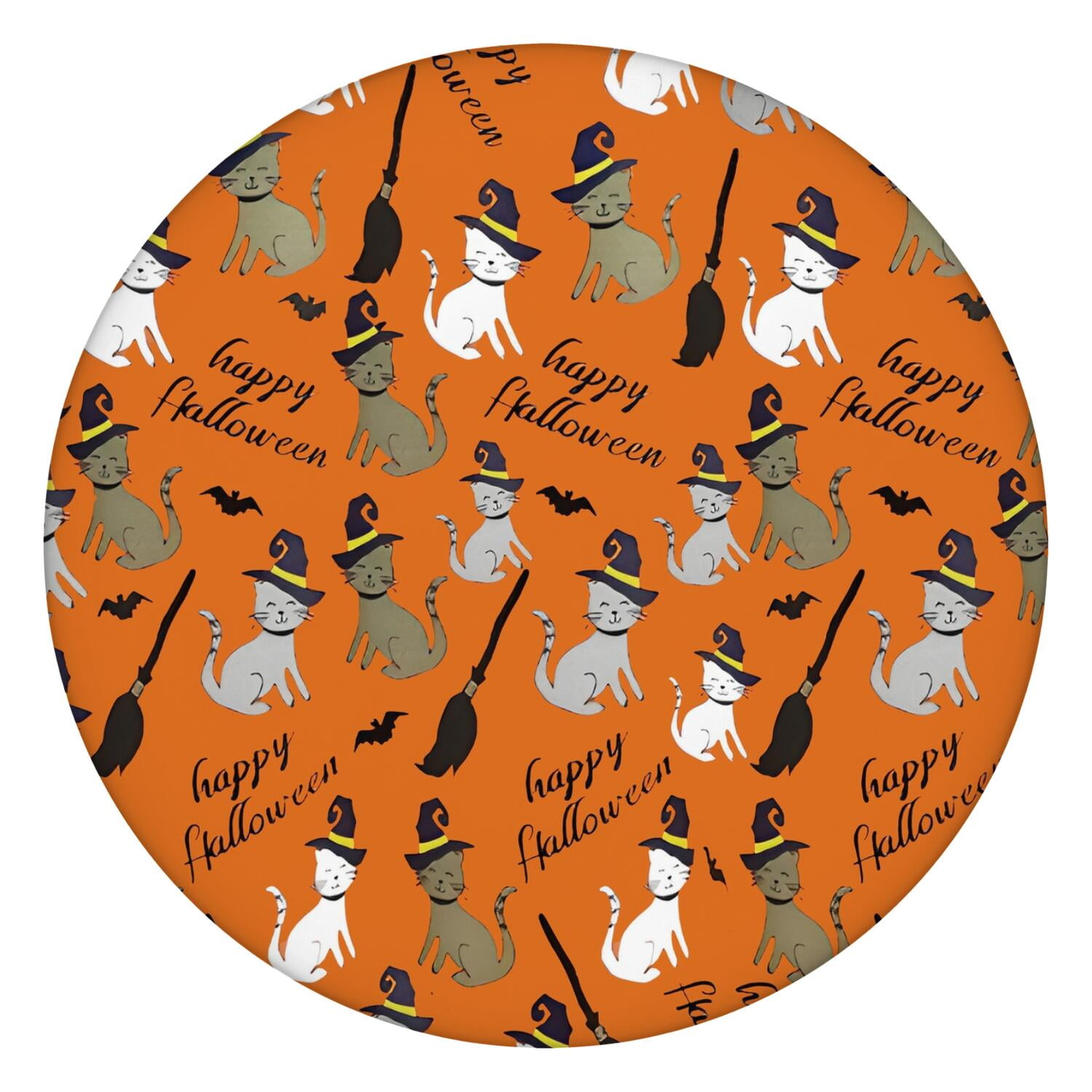 44in Ghost Cat Round Halloween Tablecloth with Elastic Edge, Fitted ...