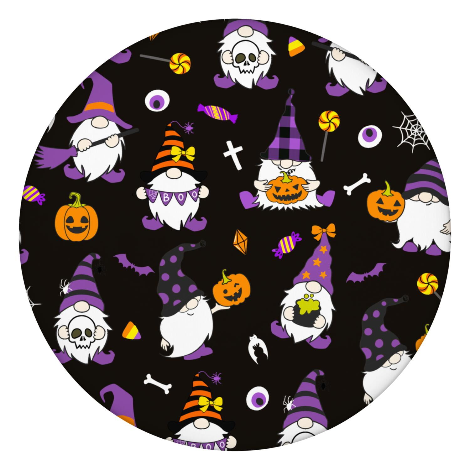 44in Round Halloween Pumpkin Ghost Tablecloth with Elastic Edge, Fitted Table Cover for 36-44 ...
