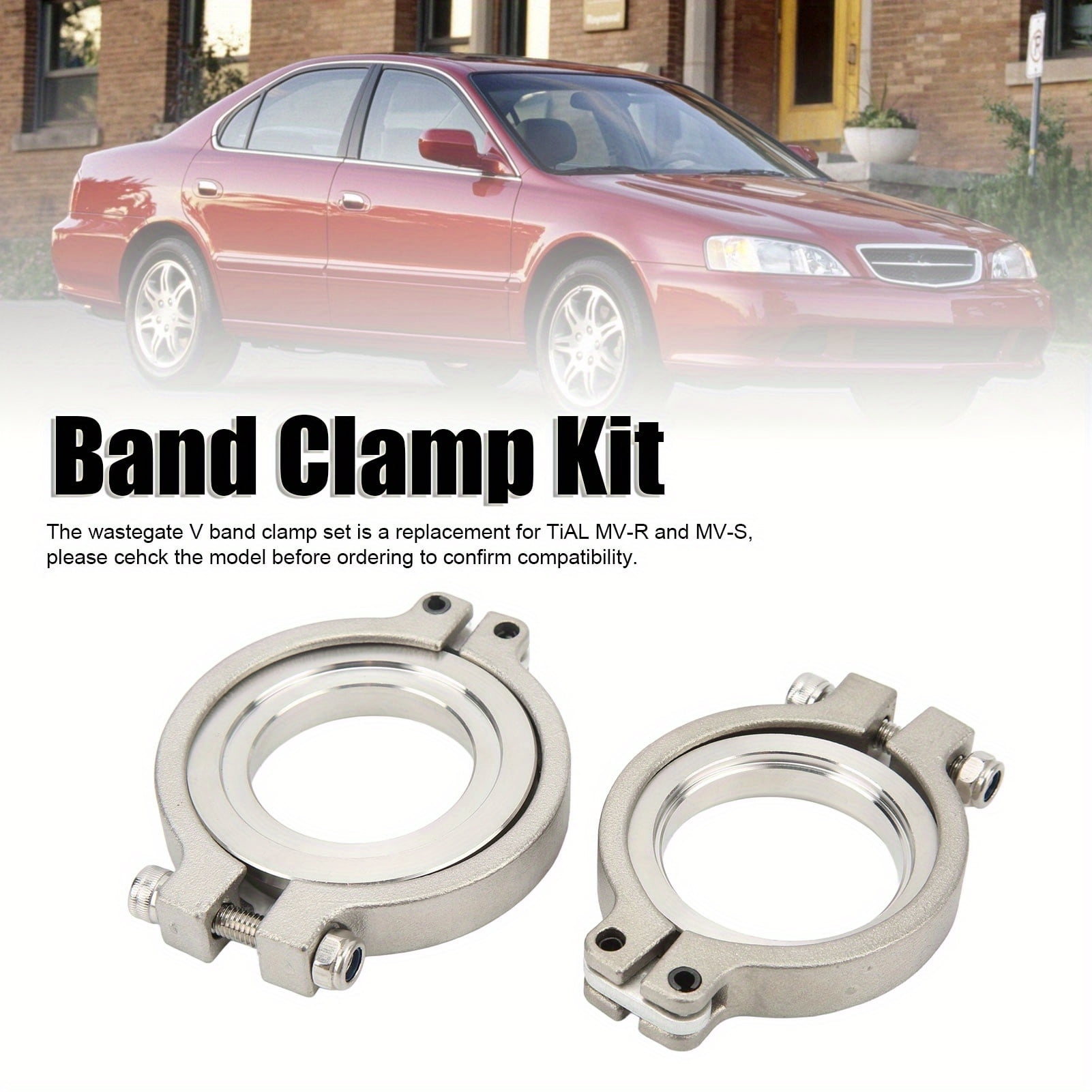 44mm V-Band Wastegate Clamp Set, Stainless Steel Flanges, Compatible ...
