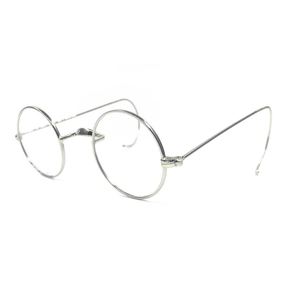 44mm Vintage Round Silver Eyeglasses Frame Stylish Thin Stretchable ...