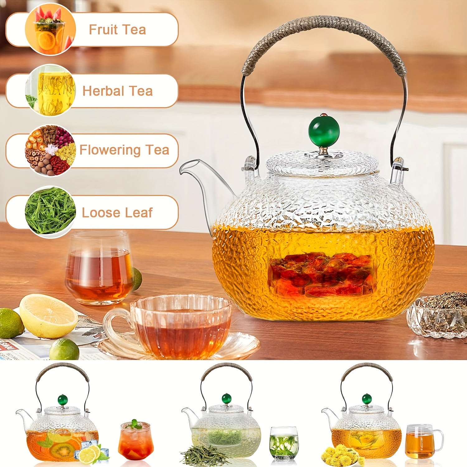 44oz/1300ml Borosilicate Glass Teapot with Removable Infuser - Gas ...