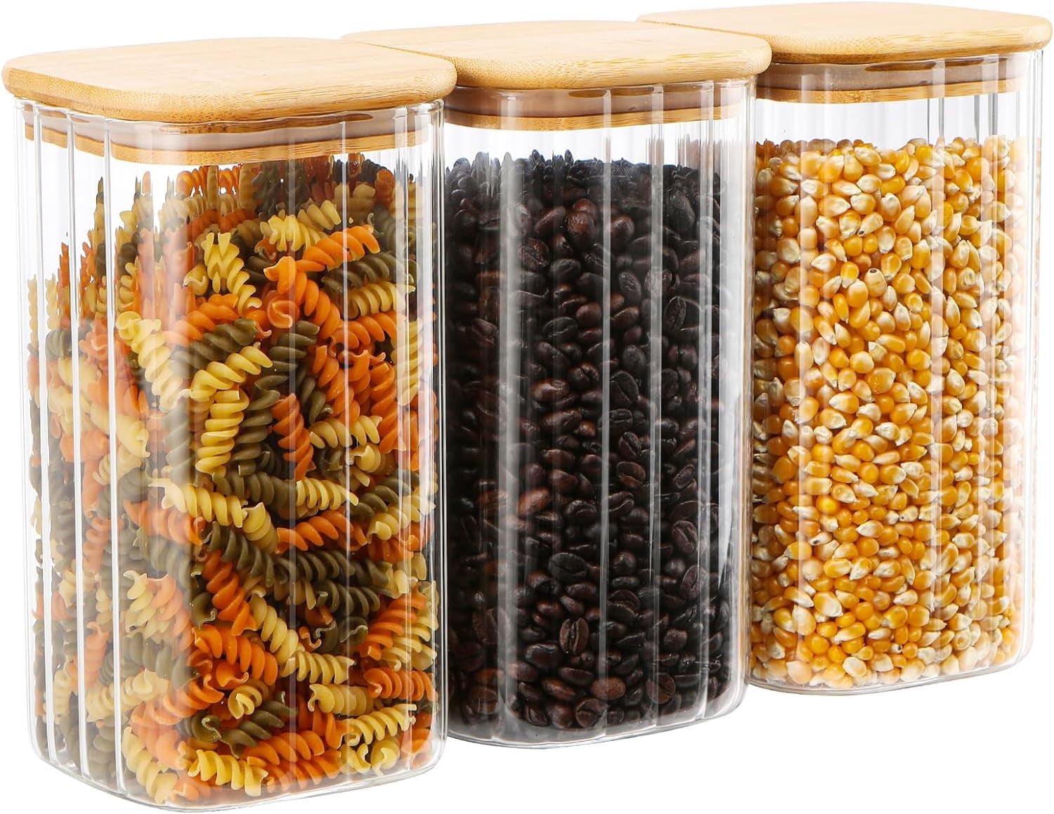 44oz Striped Glass Storage Containers with Lids,Glass Jars with Bamboo ...