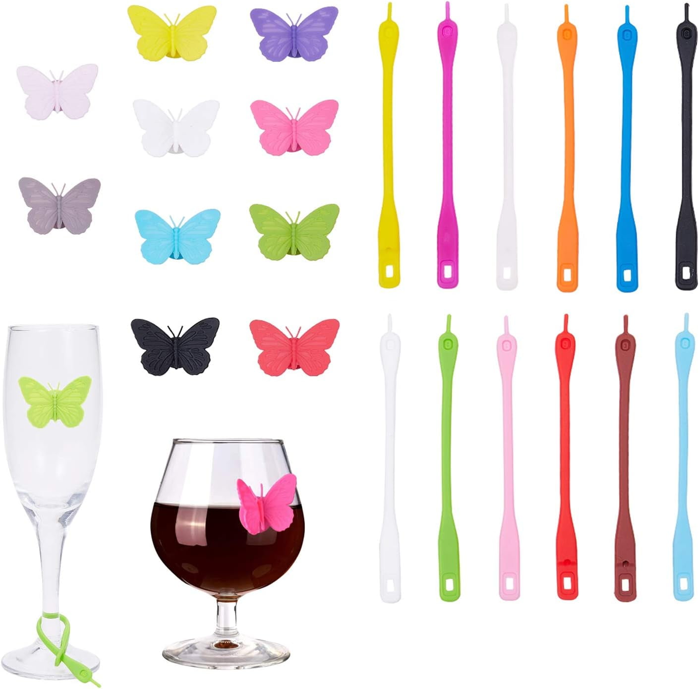44pcs 2 Style Wine Glass Marker Charms Cup Strip Tag Marker Beer Glass ...