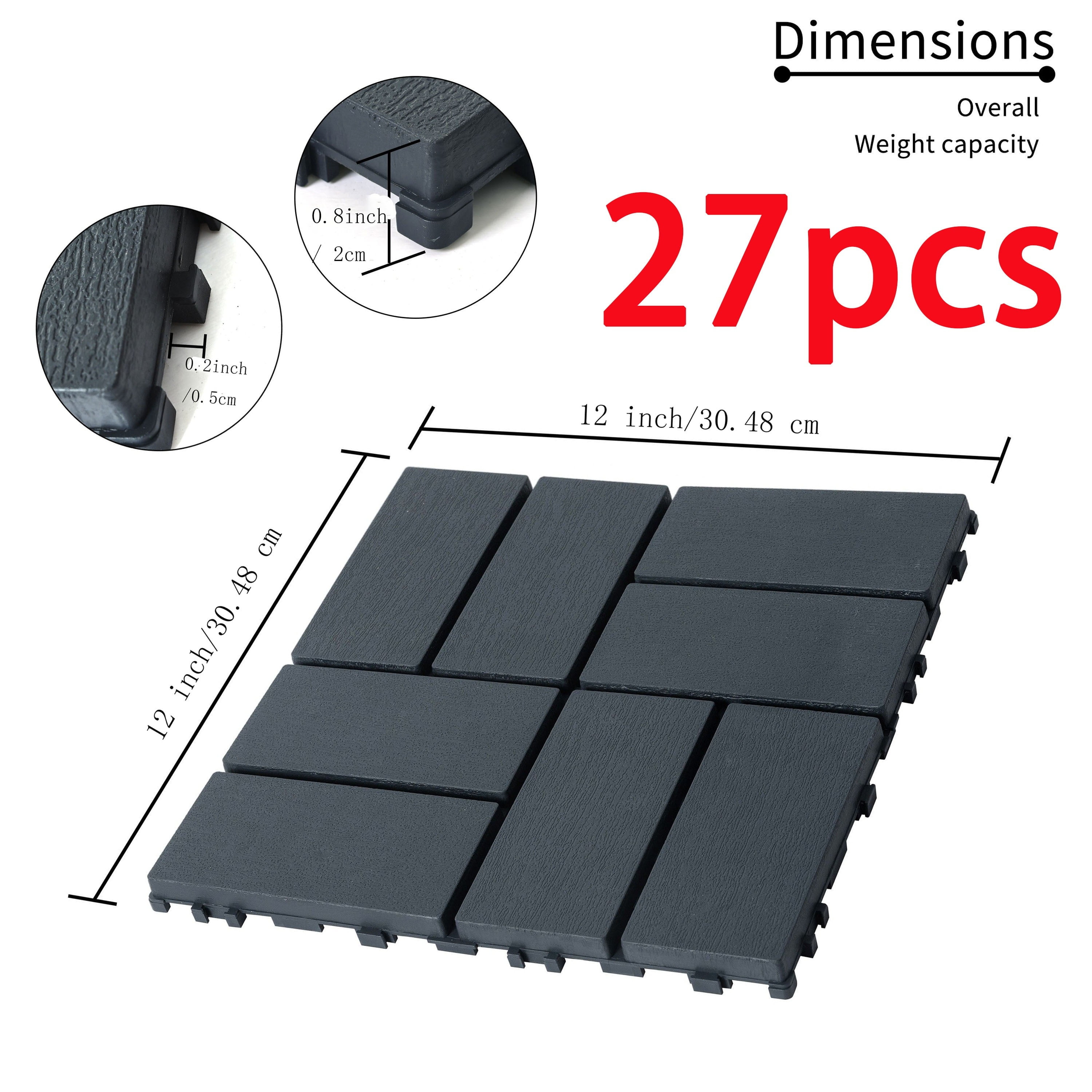 44pcs/27pcs 12"x12" Interlocking Patio Deck Tiles - Waterproof All ...