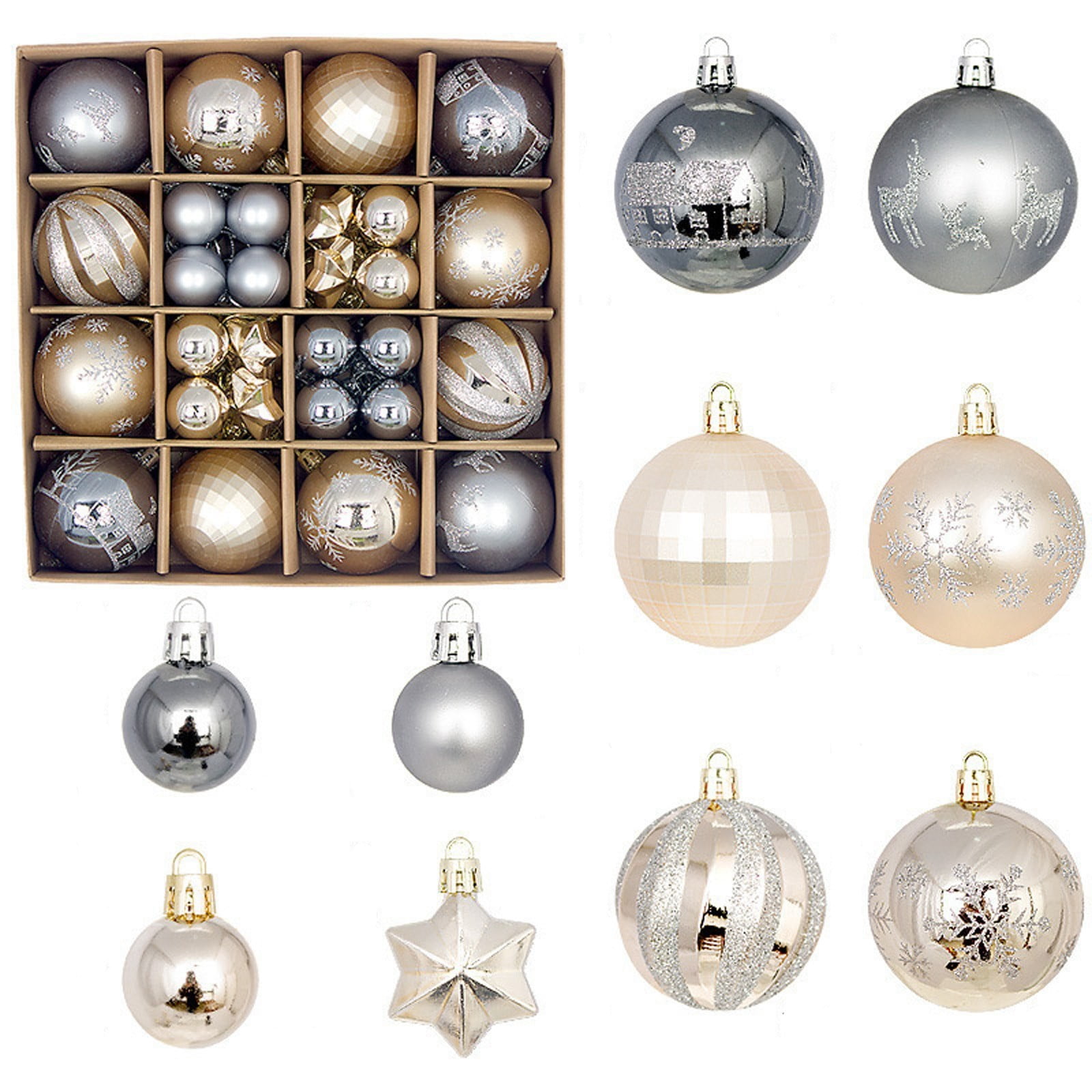 44pcs Christmas Ball Ornaments Set Shatterproof Plastic Christmas Tree Decorations Bling Bling ...