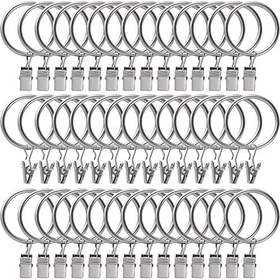 44pcs Curtain Rings with Clips Hooks, 1.26 inch Metal Stainless Steel ...