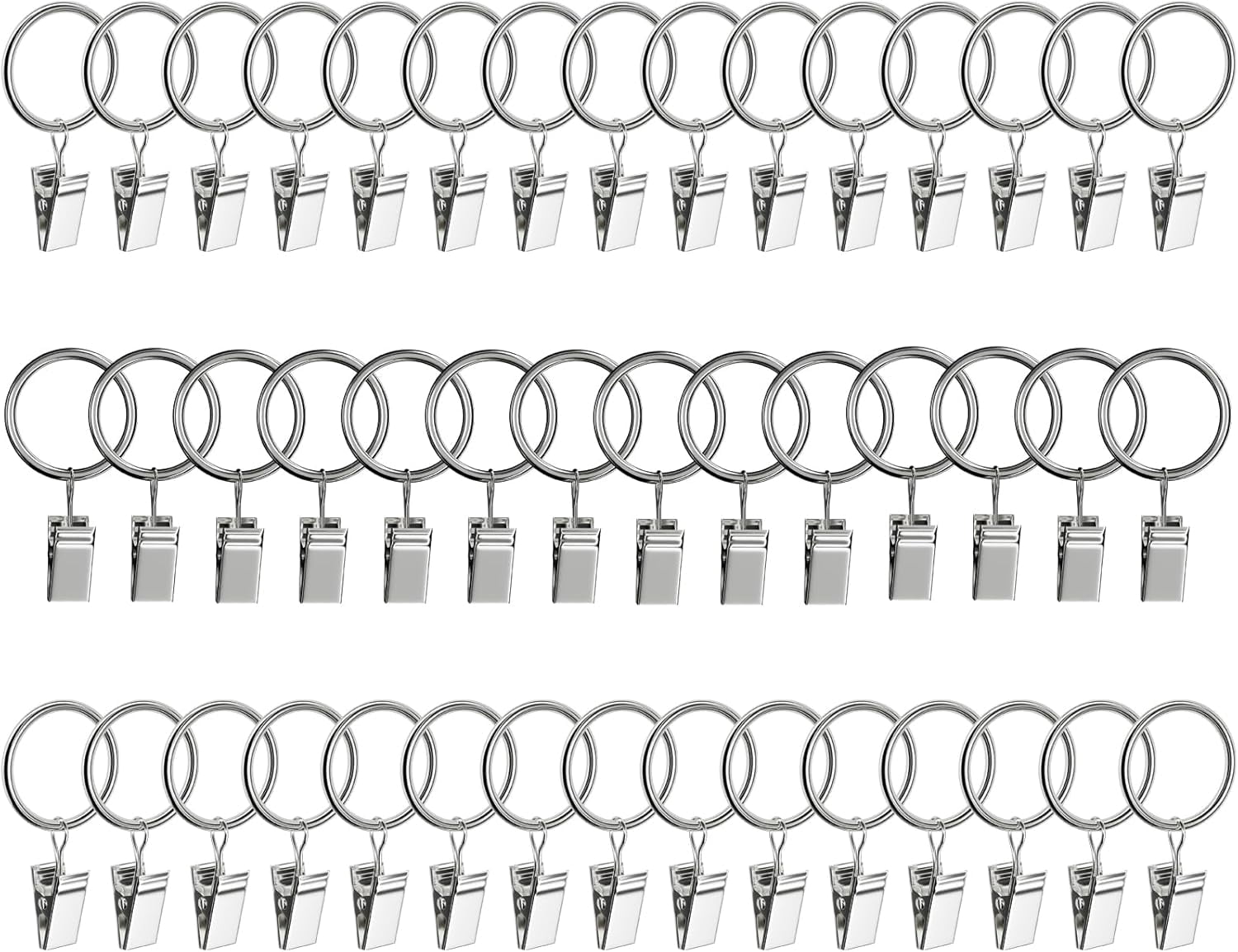 44pcs Curtain Rings with Clips Hooks, 1 inch Silver Metal Stainless ...