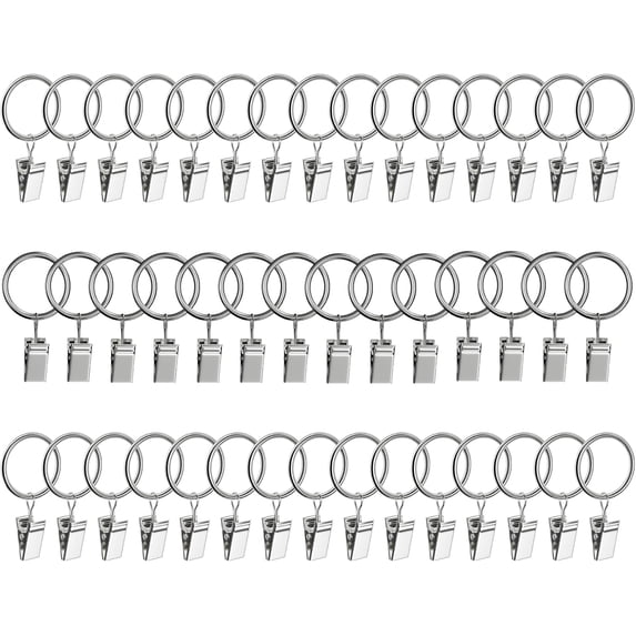 44pcs Curtain Rings with Clips Hooks, 1 inch Silver Metal Stainless ...