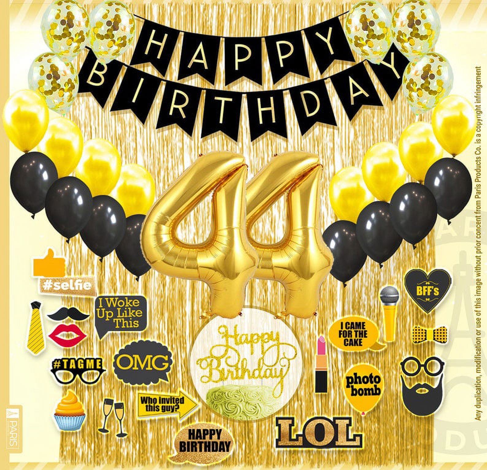 44th Birthday Decoration Black and Gold for Boy & Girl, 44th Cake ...