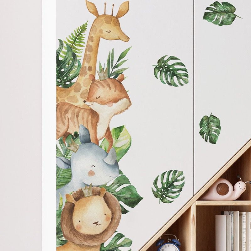 45.2 x 24 Inch Watercolor Jungle Animal Wall Decals - Forest Animal ...