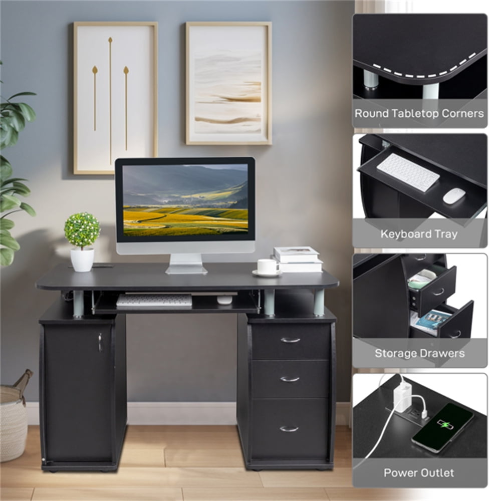 45.27" Black Computer Desk with Storage, PB Wood Home Office Desks with ...