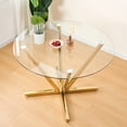 45.27"Round Dining Table,Tempered Glass Kitchen Tabe with Golden Metal ...