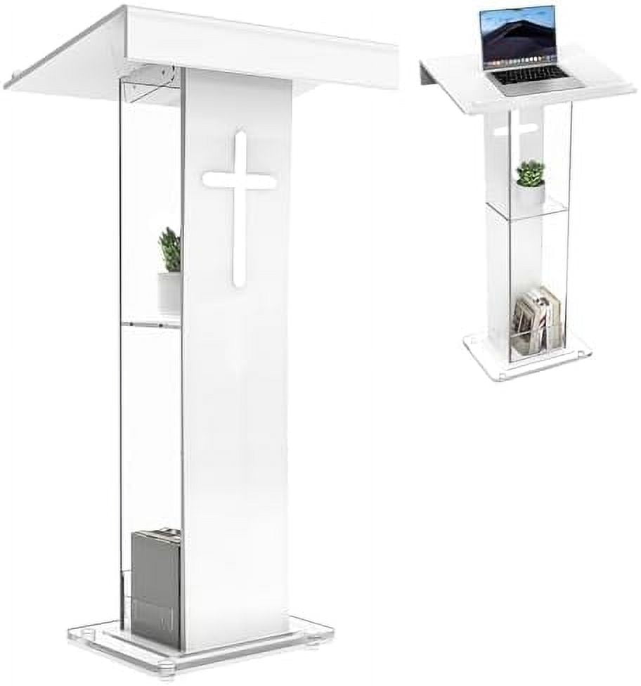 45.3" Acrylic Podium Lectern with Double Shelves, Modern Plexiglass ...