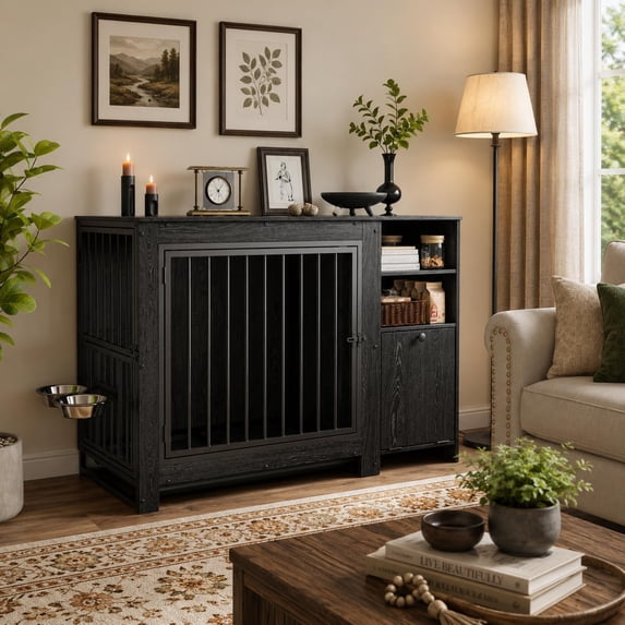 45.3 in Dog Crate Furniture End Table, Heavy Duty Wooden Indoor Dog ...