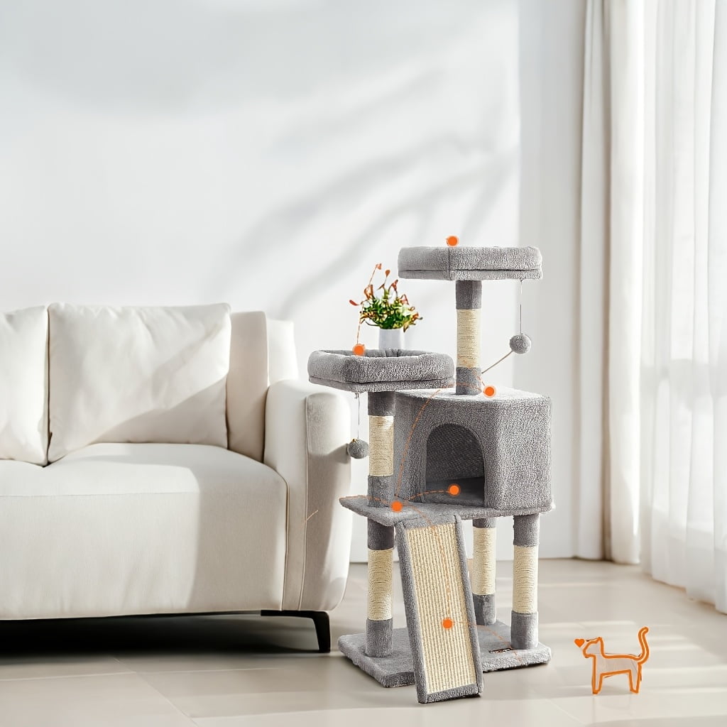 45.3-Inch Cat Tree Cat Tower for Indoor Cats with Scratching Post, Ramp ...