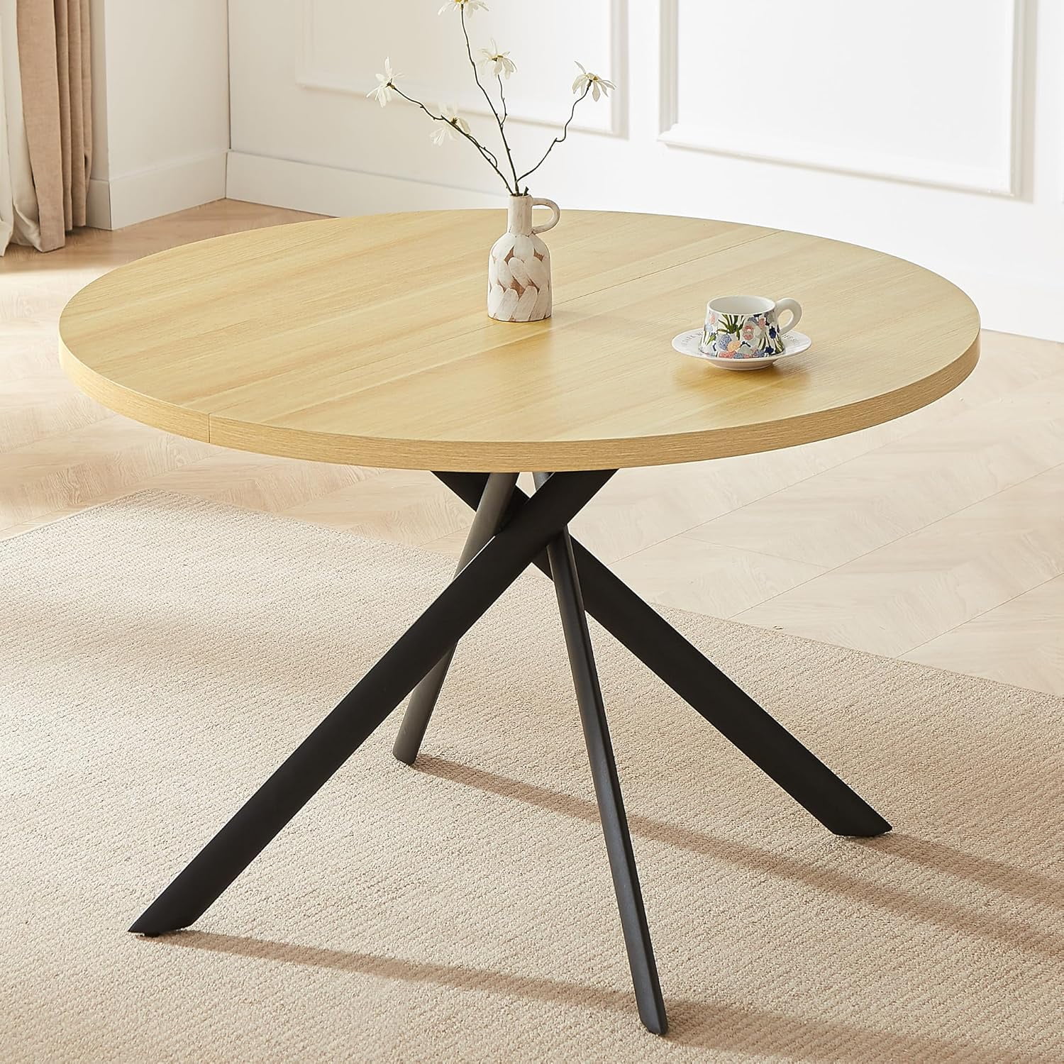 45.3 Inch Modern Round Dining Table for 4, Space-Saving Dinette with ...