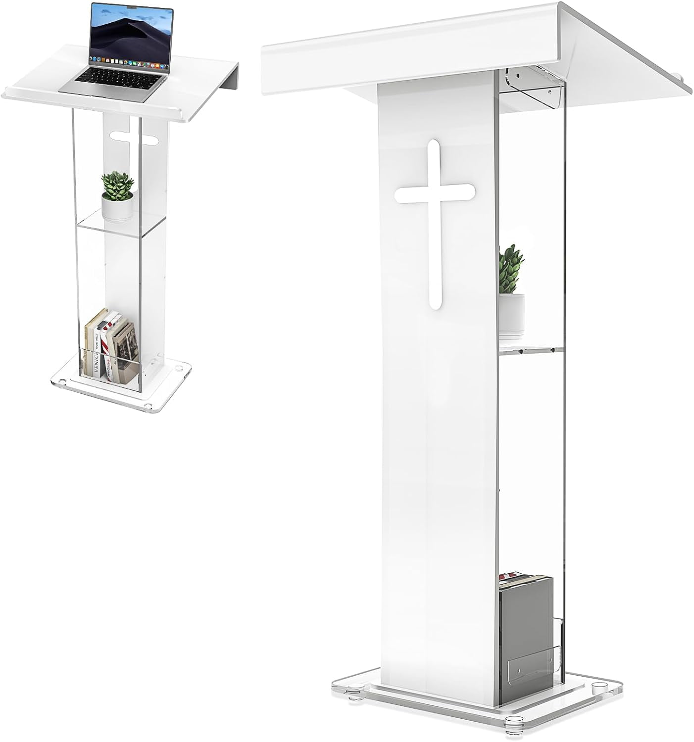 45.3 Podium Lectern, Pulpit for Churches with Double Shelves, Modern ...