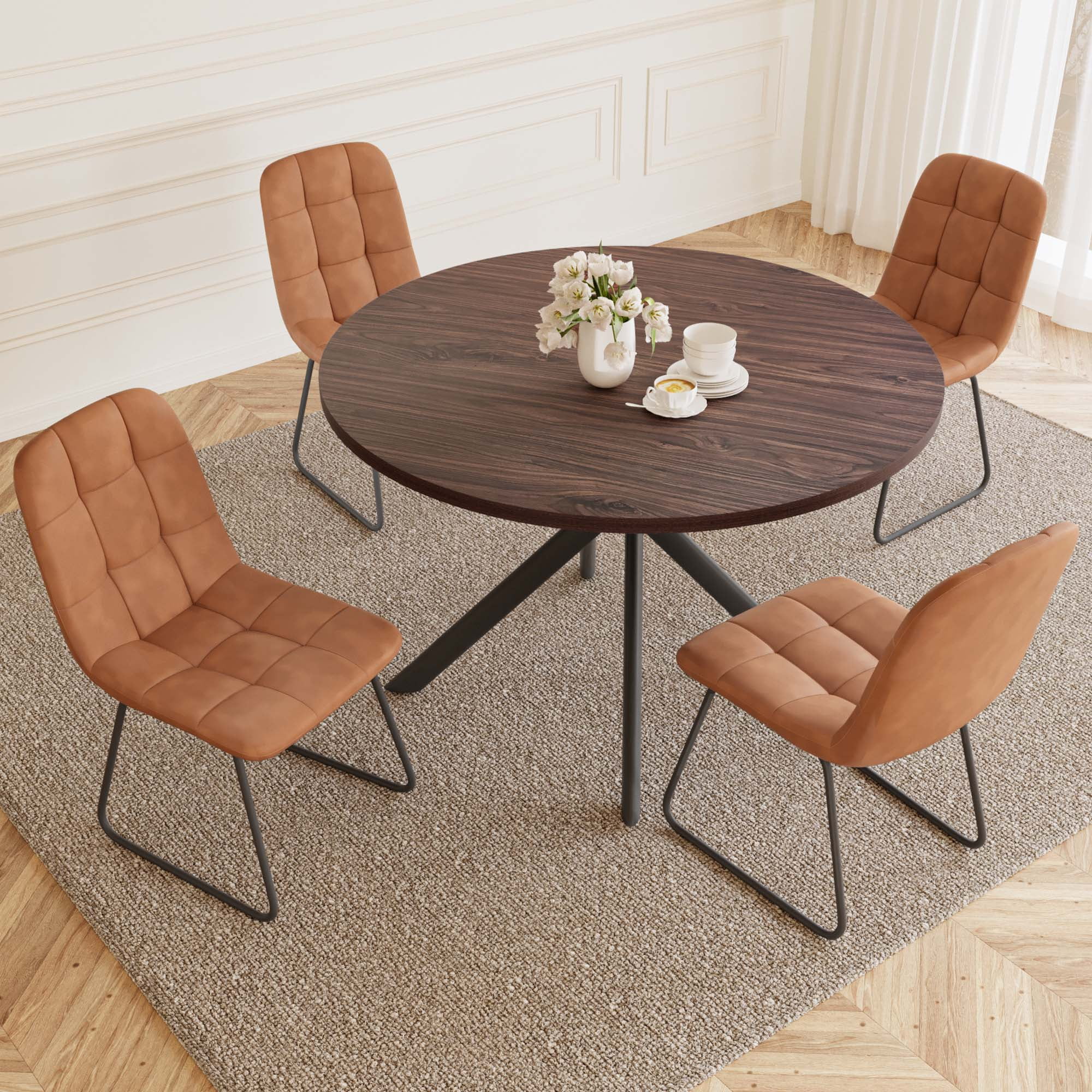 45.3" Round Dining Table Set, Mid Century Modern Round Dining Table for 4 Person, with Steel ...