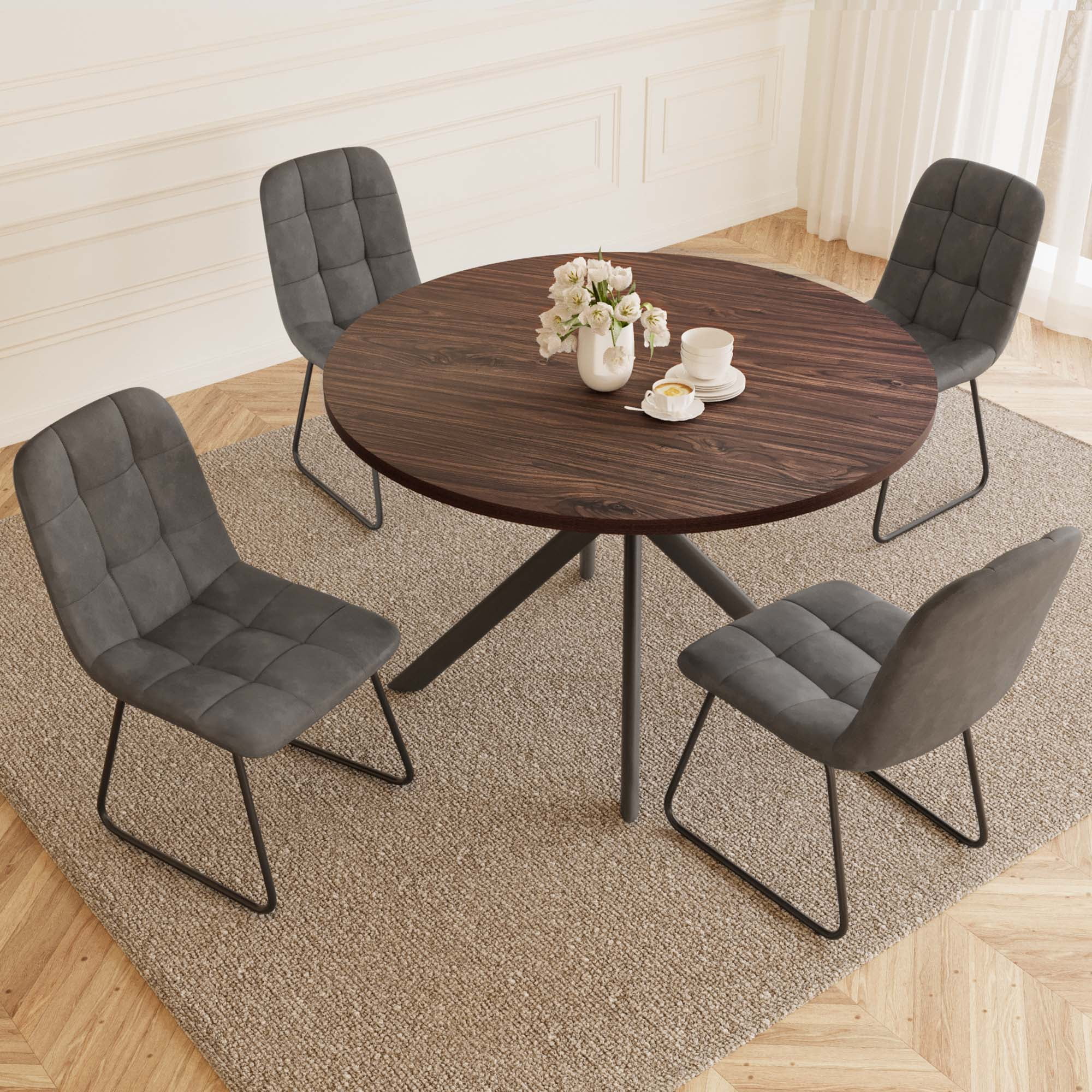 45.3" Round Dining Table Set, Mid Century Modern Round Dining Table for ...