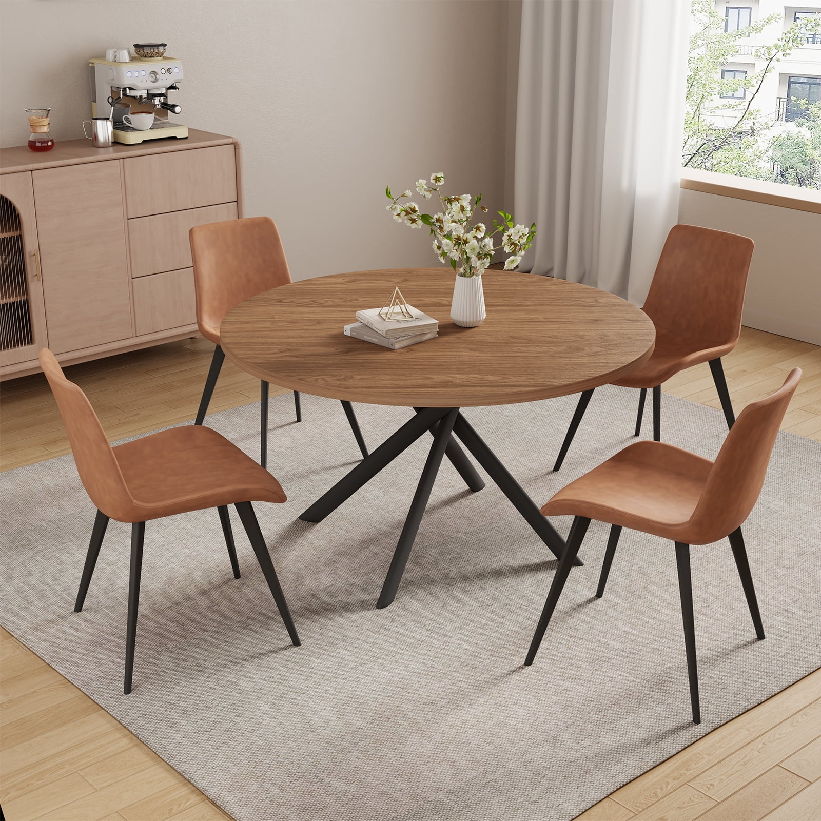 45.3" Round Dining Table Set, Mid Century Modern Round Dining Table for 4 Person, with Steel ...